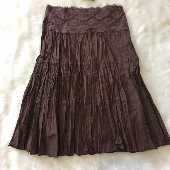 Skirts | Elastic Waist Brown Ruffles Midi Skirt Nwt | Poshmark